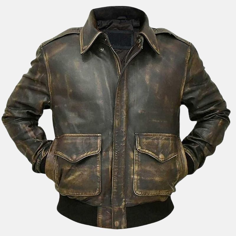 A2 Aviator Bomber Distressed Brown Leather Jacket Men's