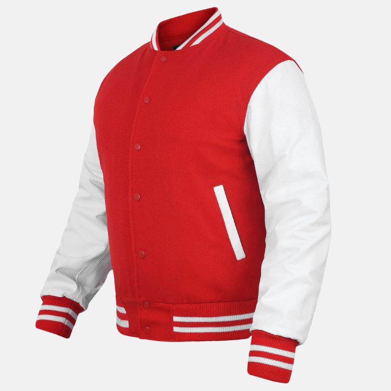 Mens Classic Plain Red Varsity Jacket | Varsity Bomber Jacket Men