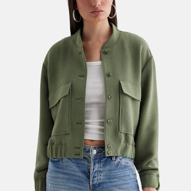 Women's Green Wool Bomber Jacket | Free Shipping and Return