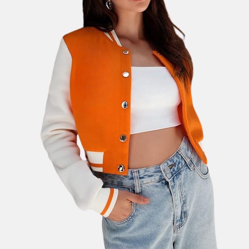 Women's Cropped Wool Varsity Jacket Orange | $15 OFF