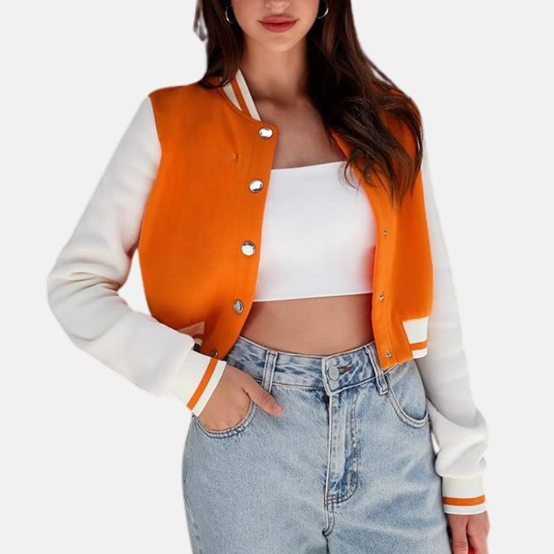 Women's Cropped Wool Varsity Jacket Orange | $15 OFF
